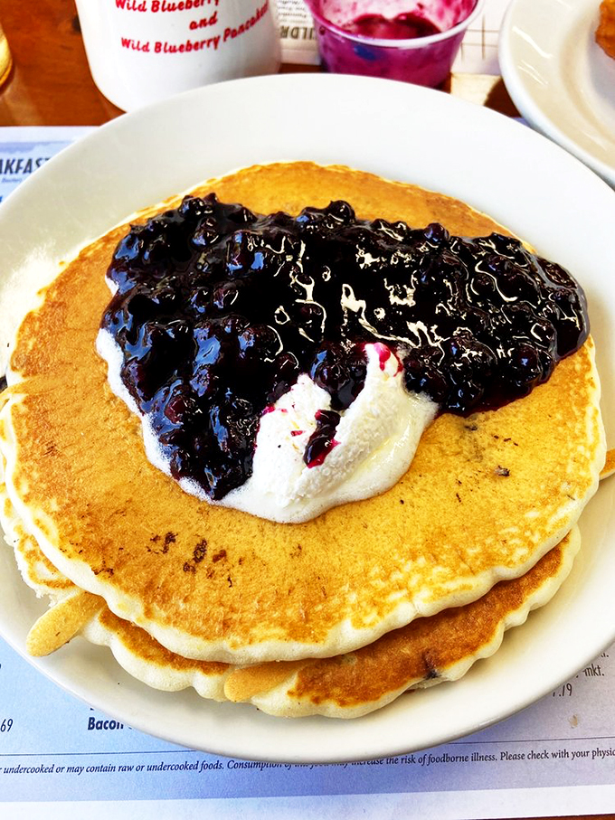 Blueberry pancakes that could make a maple tree jealous. These fluffy stacks are the breakfast equivalent of hitting the jackpot.