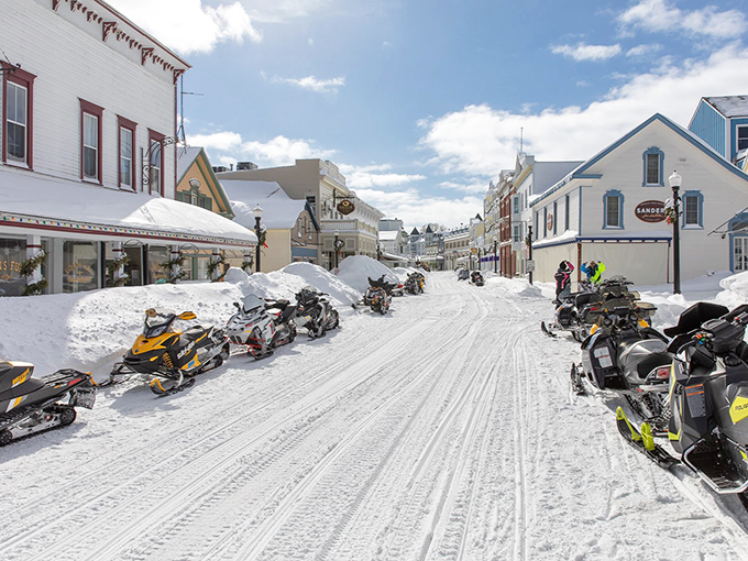 Snowmobiles: the island's winter Ferrari. Zoom past colorful storefronts like you're in a Wes Anderson film on ice.