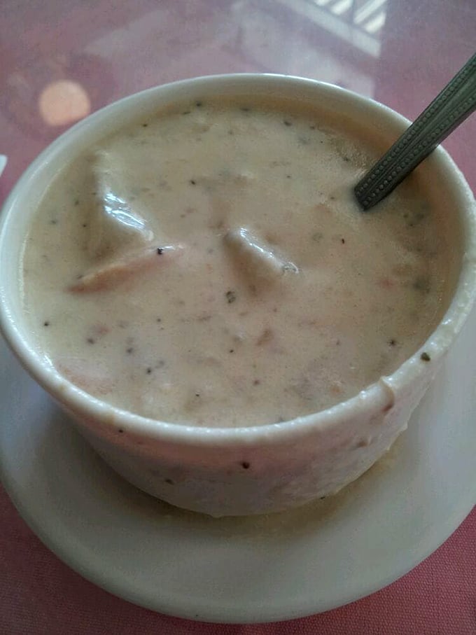 Dive into a bowl of liquid comfort! This clam chowder is thicker than a Stephen King novel and packed with more treasures than a sunken pirate ship.