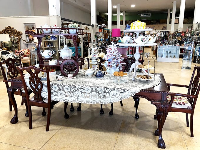 Grandma's china cabinet meets Alice in Wonderland. This whimsical tea party setup might just make you late for a very important date!