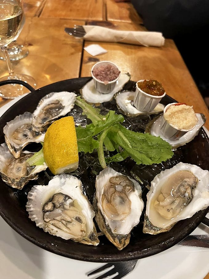 Oysters so fresh, they practically introduce themselves. Neptune's jewels, served with a side of coastal bliss.