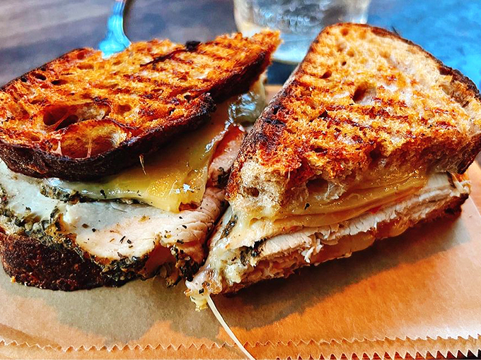 This isn't just a sandwich; it's a golden-grilled masterpiece that would make even Elvis say, "Thank you, thank you very much."