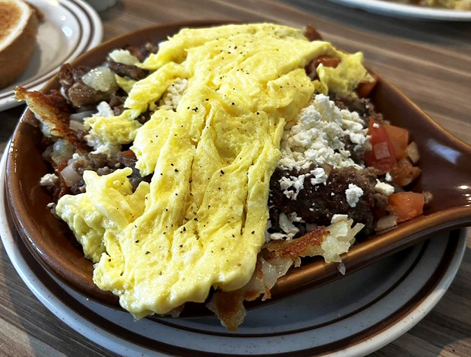 It's like a Mediterranean vacation crashed into a Midwest breakfast joint, and the result is this glorious gyro skillet masterpiece.