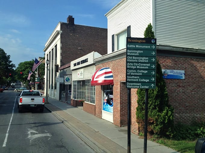 Small-town charm meets British invasion. This quaint street view could be the set for a rom-com where Hugh Grant discovers the joys of maple syrup.