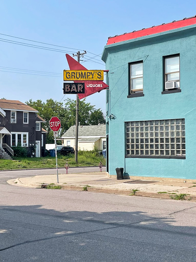 At Grumpy's, the only thing more colorful than the exterior is the cast of characters you'll meet inside.