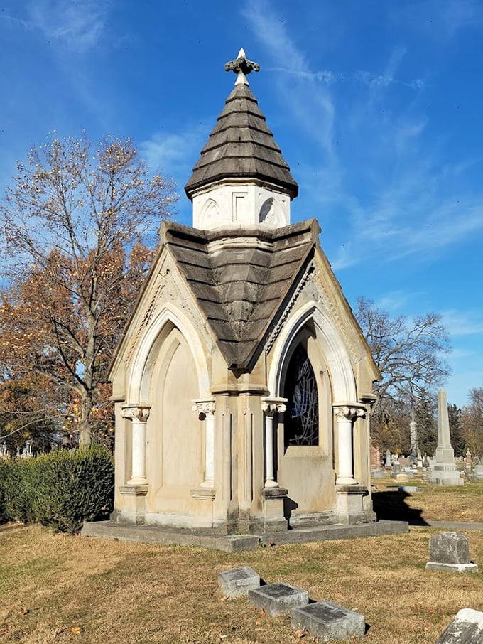 This little house on the prairie… er, cemetery… is giving me serious 'cozy cottage core' vibes. Spooky, but make it cute!