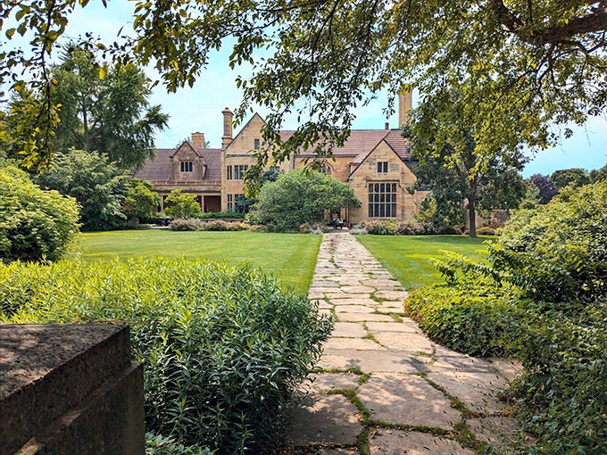 Downton Abbey, Wisconsin edition! This stately manor and its manicured grounds are practically begging for a garden party.