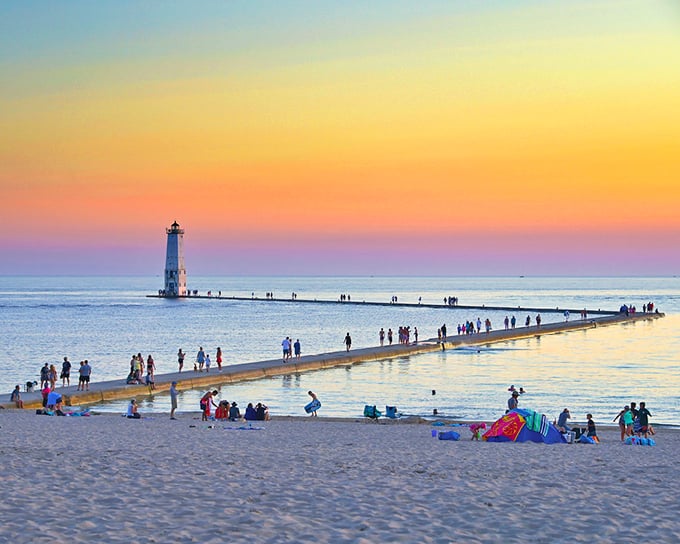Marina marvel in Frankfort! Boats bob gently in the crystal-clear waters, a scene so serene it could lower your blood pressure just by looking.
