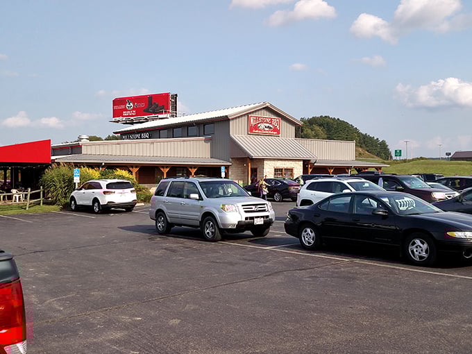 BBQ with a view! Nestled among the trees, this charming spot offers a feast for both your eyes and your stomach.