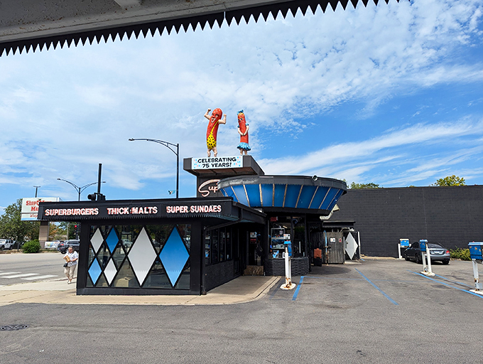 Holy hot dogs, Batman! Superdawg's mascots are the caped crusaders of comfort food, defending Chicago from mundane meals.