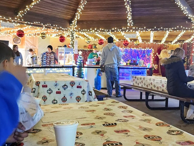 Santa's rest stop or Minnesota's coziest hangout? This festive shelter offers a perfect pit stop for hot cocoa and holiday gossip.