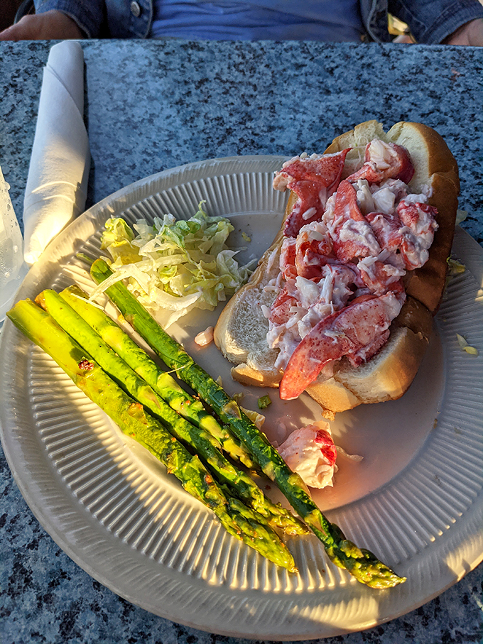 Lobster roll perfection: where the meat-to-bun ratio is always in your favor. Paired with grilled asparagus for a touch of green guilt-relief.