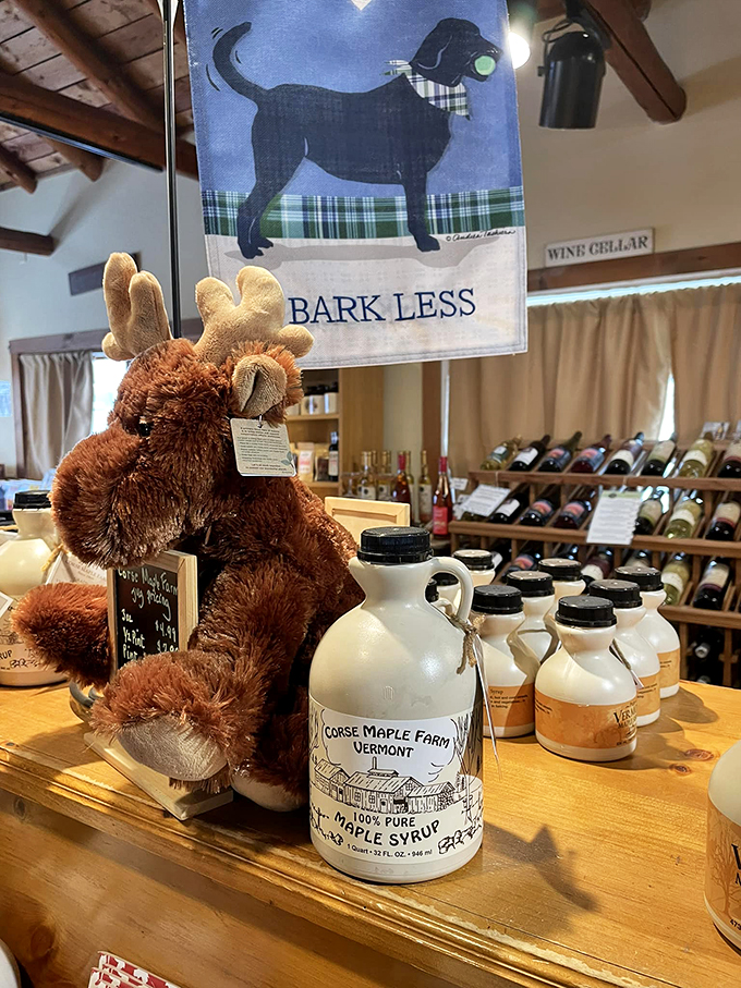 "Bark Less" says the sign, but your taste buds will be howling for joy at this maple syrup and stuffed moose extravaganza.