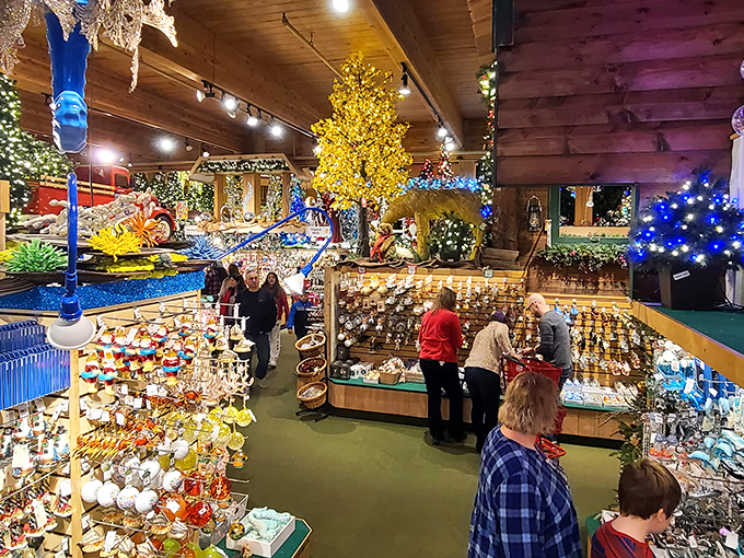 Shoppers' paradise or elves' training ground? Either way, this place is busier than Santa's workshop on December 23rd.