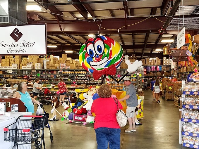 It's like Candyland came to life! Shoppers browse aisles filled with every sweet treat imaginable, from classic to quirky.