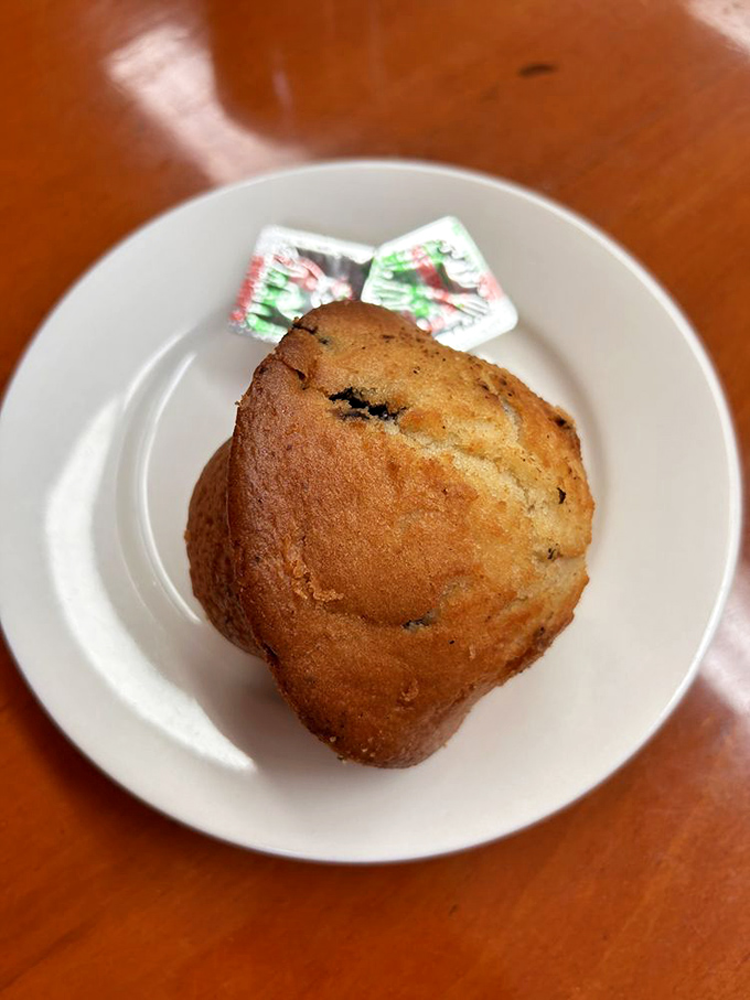 A proper Maine blueberry muffin that's so packed with berries, it could qualify as a fruit serving. Almost.
