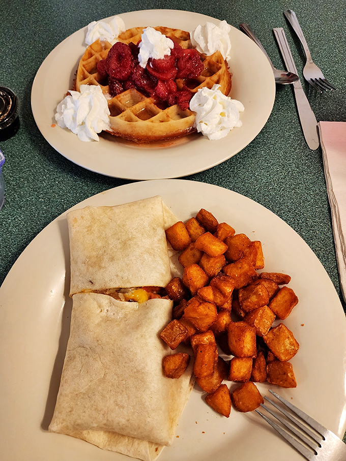 Waffles: nature's way of saying, "Hey, why not eat a pancake with built-in syrup pockets?"