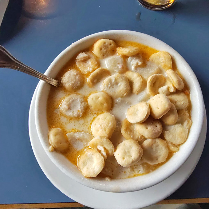 Like a warm hug in a bowl, this creamy clam chowder dotted with tender potatoes promises comfort with every spoonful.