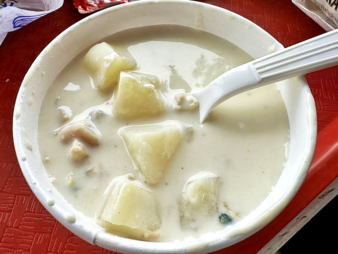 Perfectly tender potatoes and fresh clams swimming in a broth that's richer than a lobsterman's secret fishing spots.