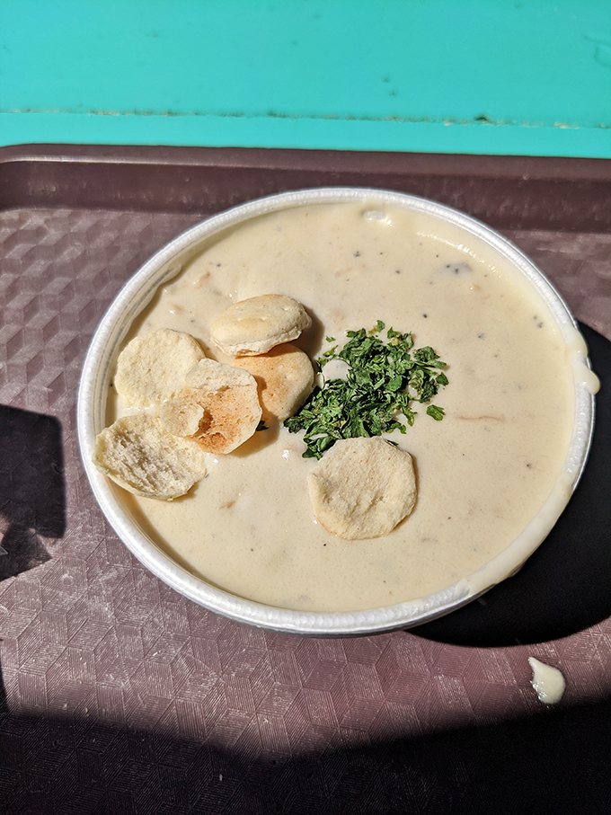 This chowder's not just a soup, it's a work of art. Herbs sprinkled like confetti on a canvas of creamy deliciousness.