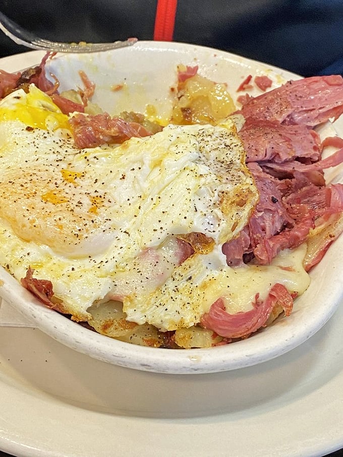 Holy hash, Batman! This corned beef brisket skillet is a superhero breakfast, ready to save your morning from mundane meals.