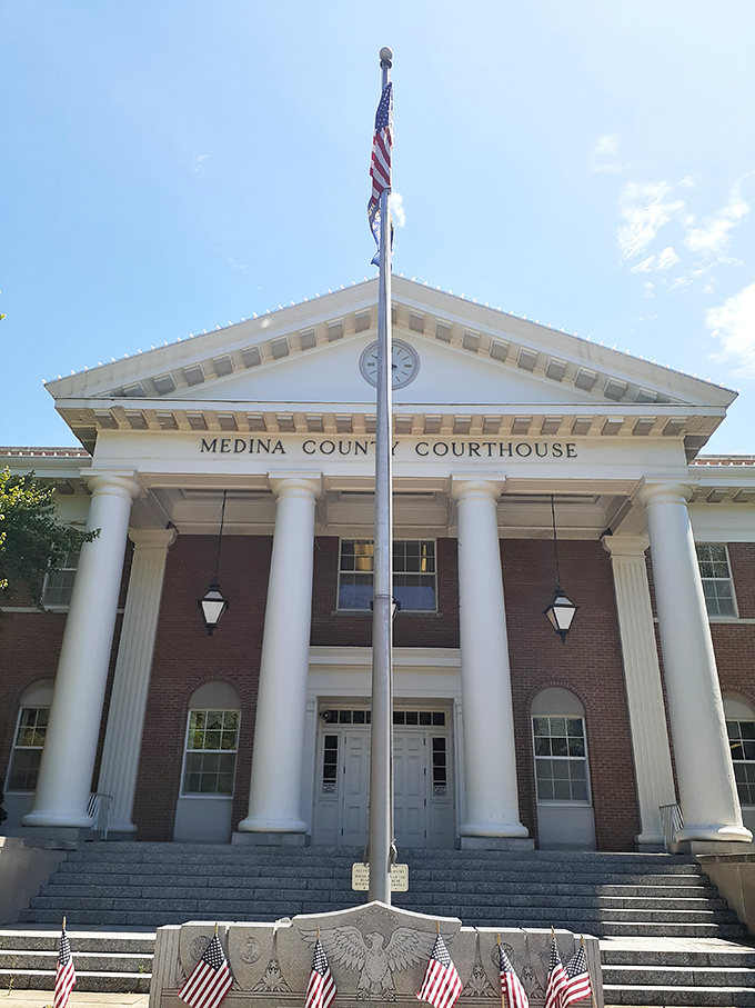 "Justice never looked so good! Medina's courthouse channels its inner Greek temple, complete with columns that could make Zeus jealous."