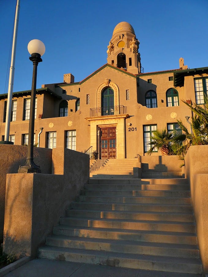 The majestic Curley School, where copper mining history meets artistic future, stands proud against the Arizona sky. Photo credit: Curley School Artisan Apartments