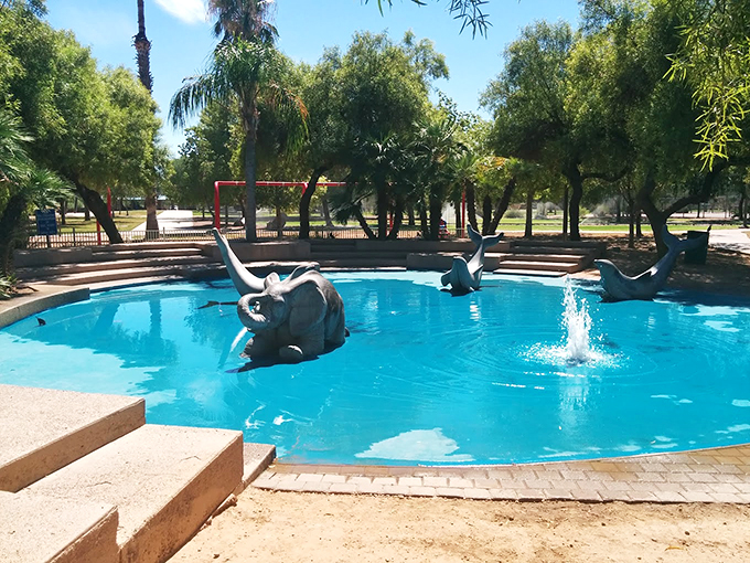 Elephants in Arizona? This whimsical water feature brings a touch of Jungle Book magic to the desert, minus the snake hypnosis. Photo credit: Christine Clinger