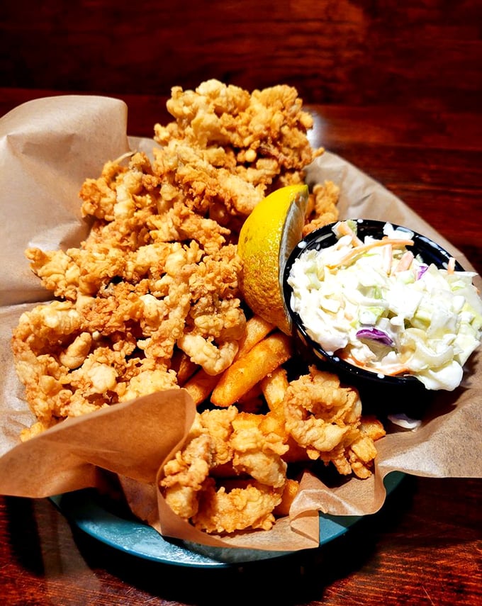 These perfectly crispy fried clams are a taste of New England nostalgia, complete with classic coleslaw companion.