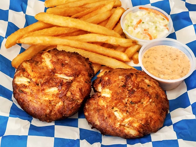 Golden crab cakes that could make Baltimore jealous, paired with fries that are anything but an afterthought.