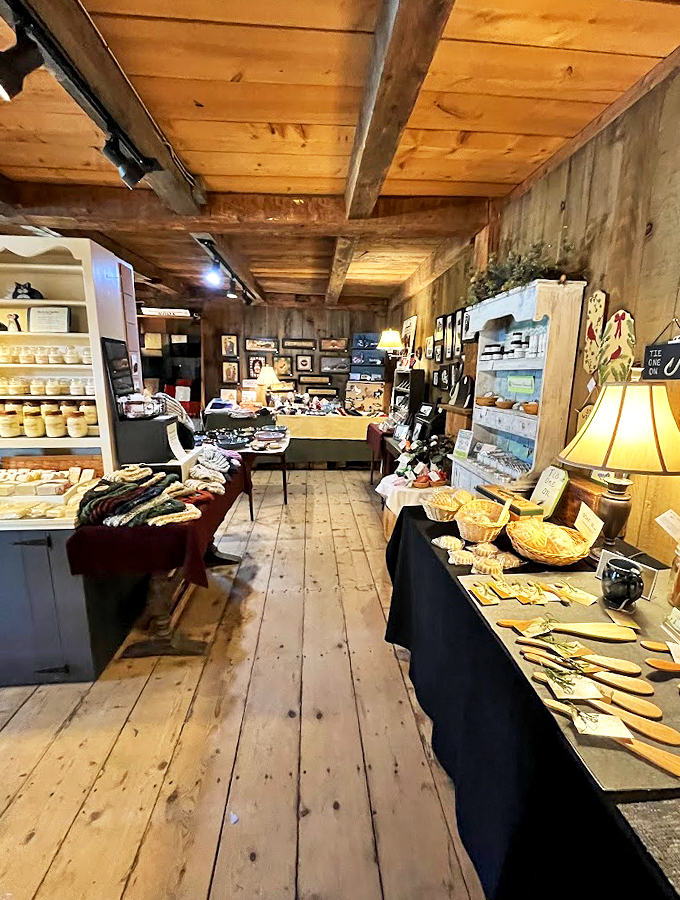 A gallery of local craftsmanship unfolds beneath rustic beams, where every handmade item has a story waiting to be discovered. 