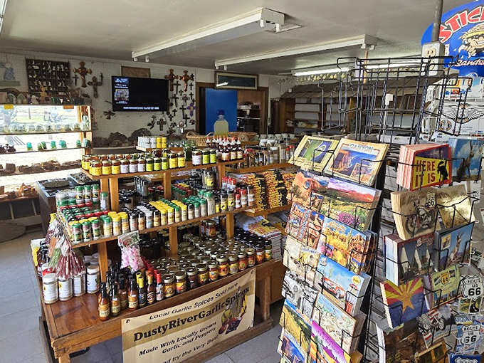 A wonderland of southwestern pottery and crafts transforms this aisle into an artisan's gallery of desert-inspired treasures.