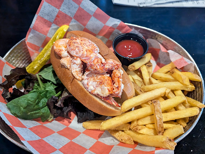 Maine's favorite sandwich gets the royal treatment: chunky lobster meat, perfectly toasted roll, and zero pretense.