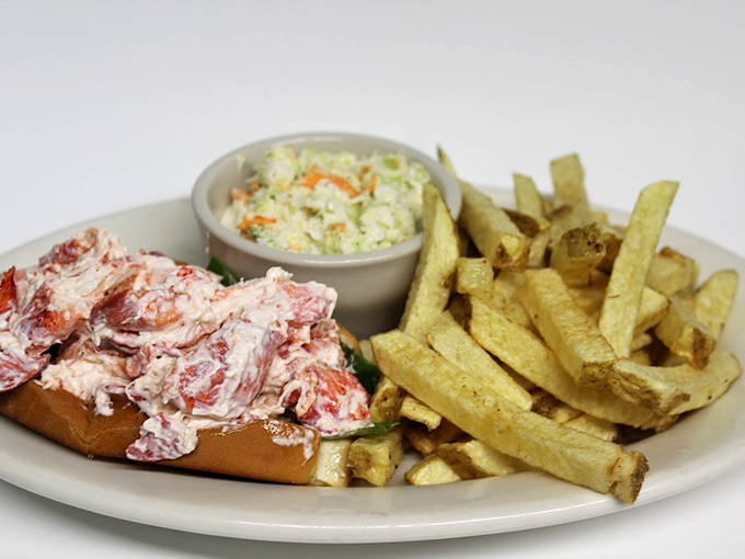 Maine's answer to heaven on a bun - chunks of fresh lobster dressed just right, with crispy fries standing guard.