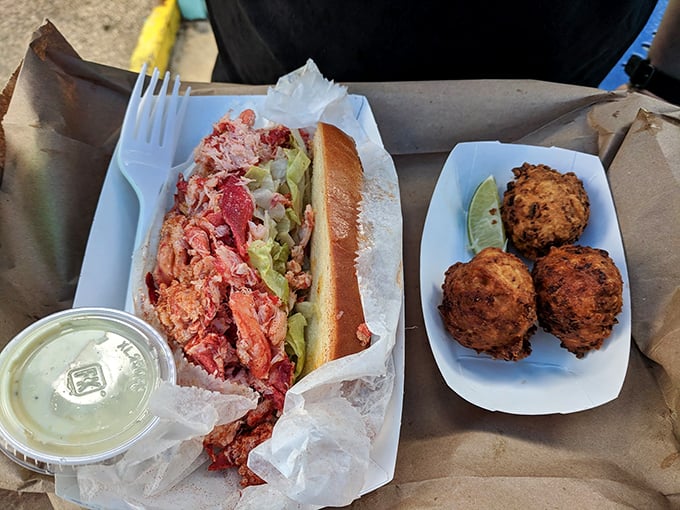 The dynamic duo of the sea! This lobster roll and conch fritters combo is the Batman and Robin of seafood &ndash; a true power couple.