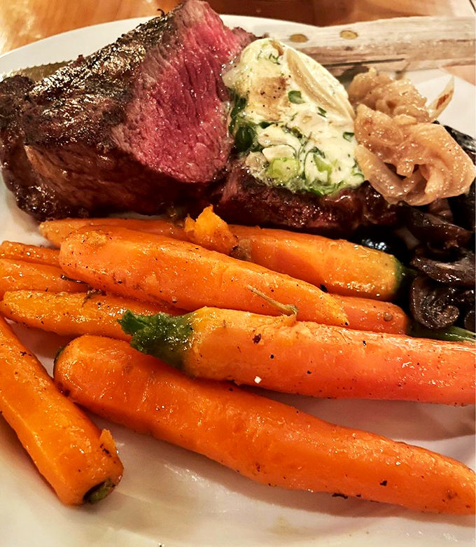 This steak is so perfectly cooked, it could make a vegetarian weep. Sorry, broccoli, you've been upstaged.