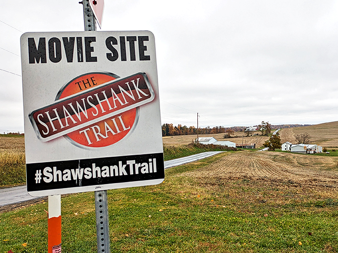 All roads lead to Shawshank! This sign's your ticket to a day of cinematic adventure &ndash; no prison jumpsuit required.