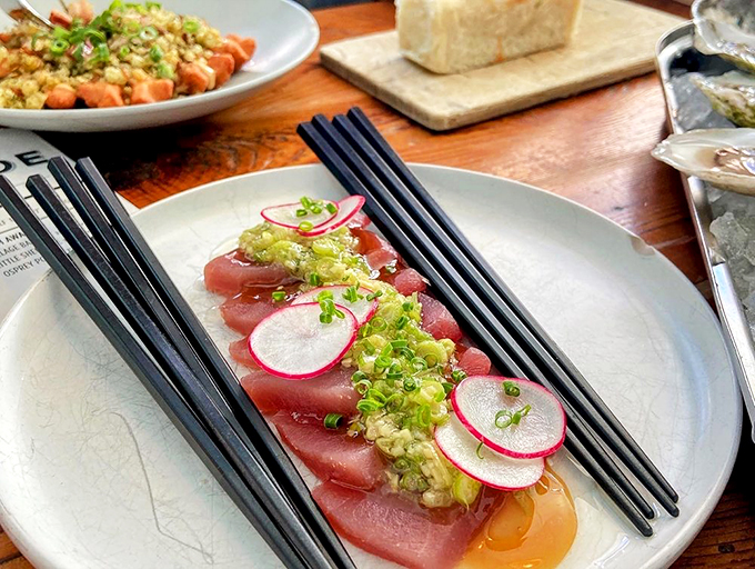 Tuna crudo: where simplicity meets sophistication. Each bite is a perfect balance of flavors, like a well-choreographed dance on your taste buds.