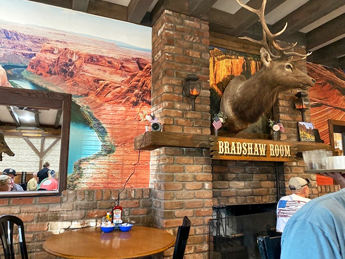 Historic photos and weathered wood paneling tell silent stories of Black Canyon City's colorful past.