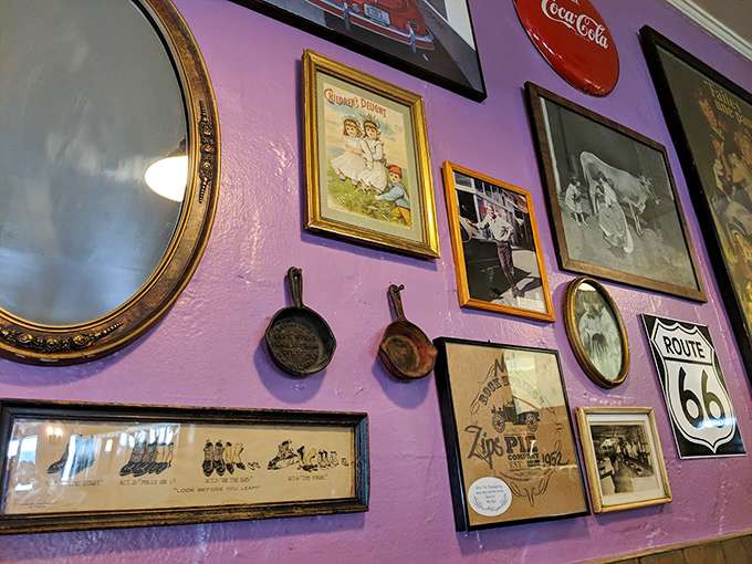 If these walls could talk, they'd probably order seconds. Miz Zip's decor is a colorful tapestry of Route 66 history.