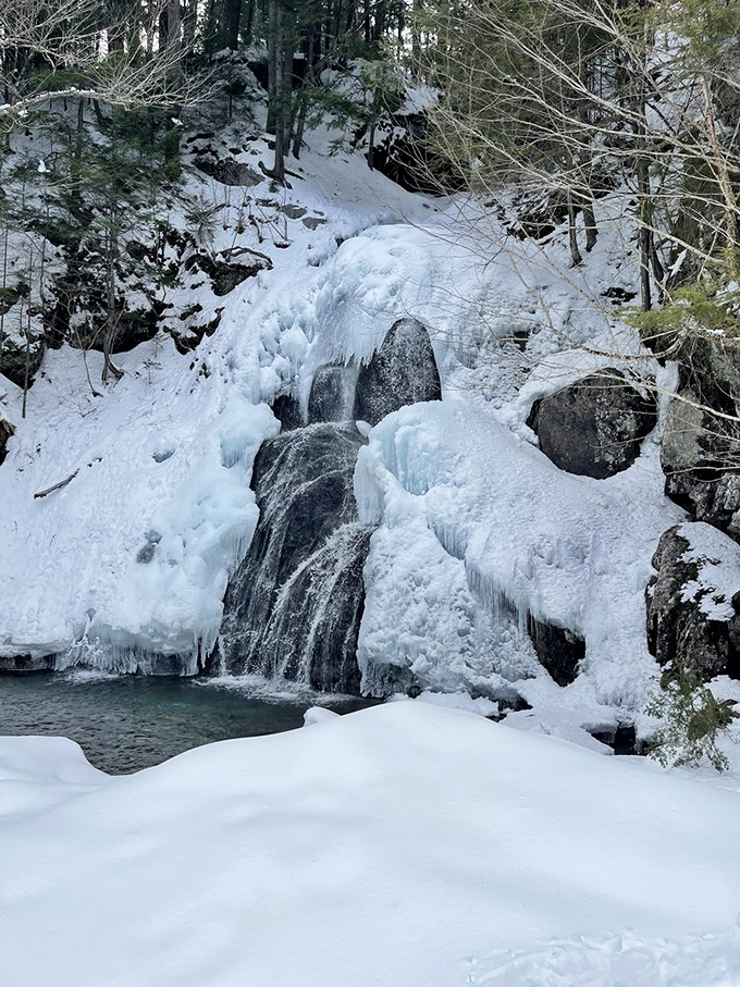 Winter's icy grip turns Warren Falls into a frozen wonderland. Elsa from "Frozen" would feel right at home here!