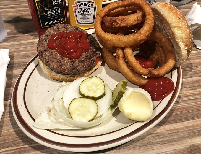 This burger-and-rings combo isn't just a meal, it's a declaration of independence from your diet. Freedom never tasted so good!