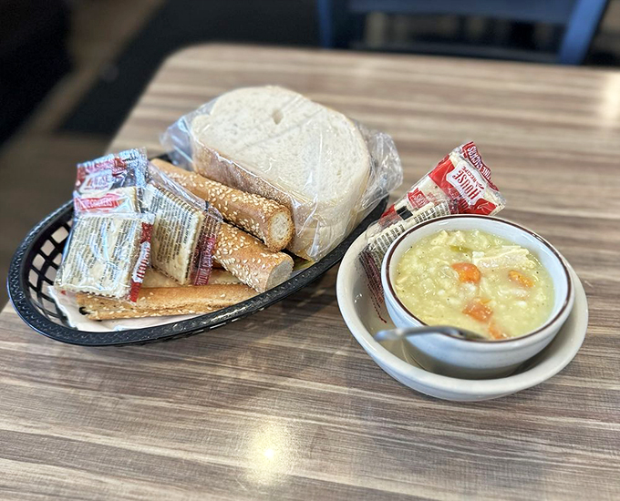 A bread basket so inviting, it could make carb-counters weep. Paired with chicken lemon soup, it's a combo that sings "home" in every spoonful.