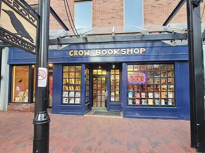By day or night, Crow Bookshop's neon sign beckons book lovers like a lighthouse guiding ships to shore. Resistance is futile!