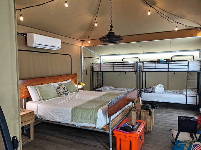 Camping with a twist of luxury! It's like your childhood tent got a makeover from a home improvement show. Photo credit: Monica Postlethwait