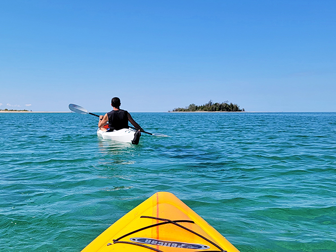 Paddle your way to paradise! These kayakers are living their best 'Life of Pi' moment, minus the tiger and existential crisis.