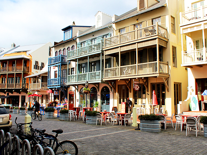A street scene that feels more Mediterranean than Florida, complete with balconies perfect for people-watching and afternoon daydreaming.
