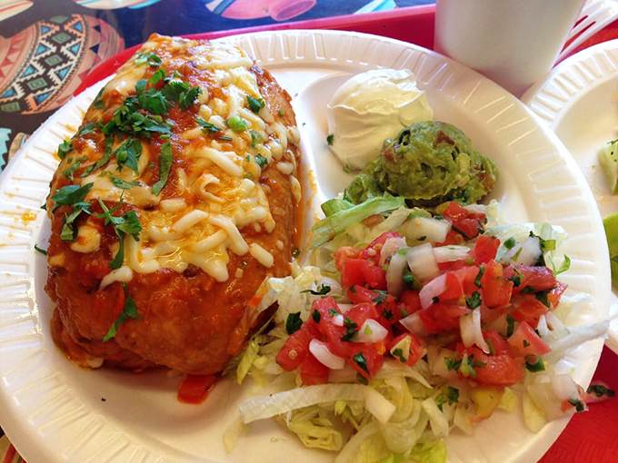 Behold, the burrito of champions! This cheese-crowned beauty could make even the Incredible Hulk say, "Hulk... hungry."