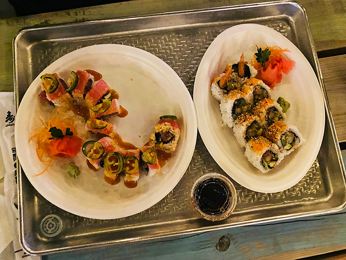Behold, the rainbow on a plate! These rolls are so colorful, they could double as modern art. Eat your heart out, Picasso!