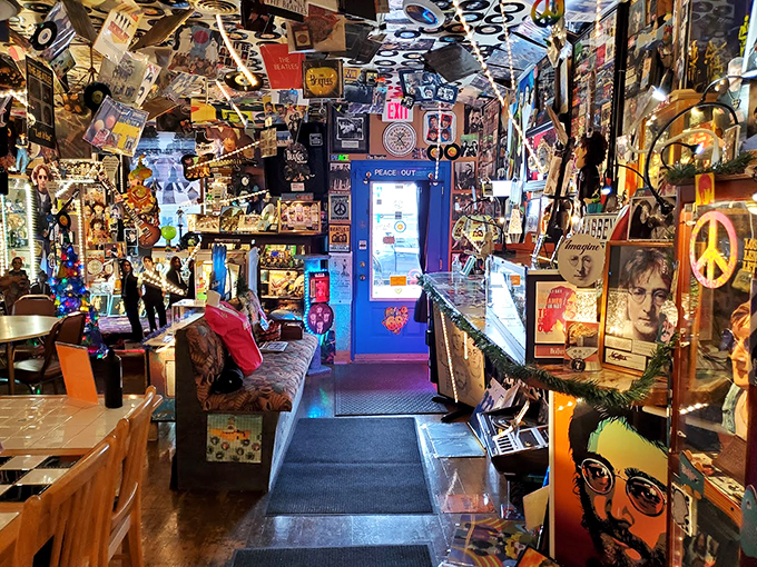 Step into a kaleidoscope of Beatles memorabilia, where every corner feels like a magical mystery tour through music history.
